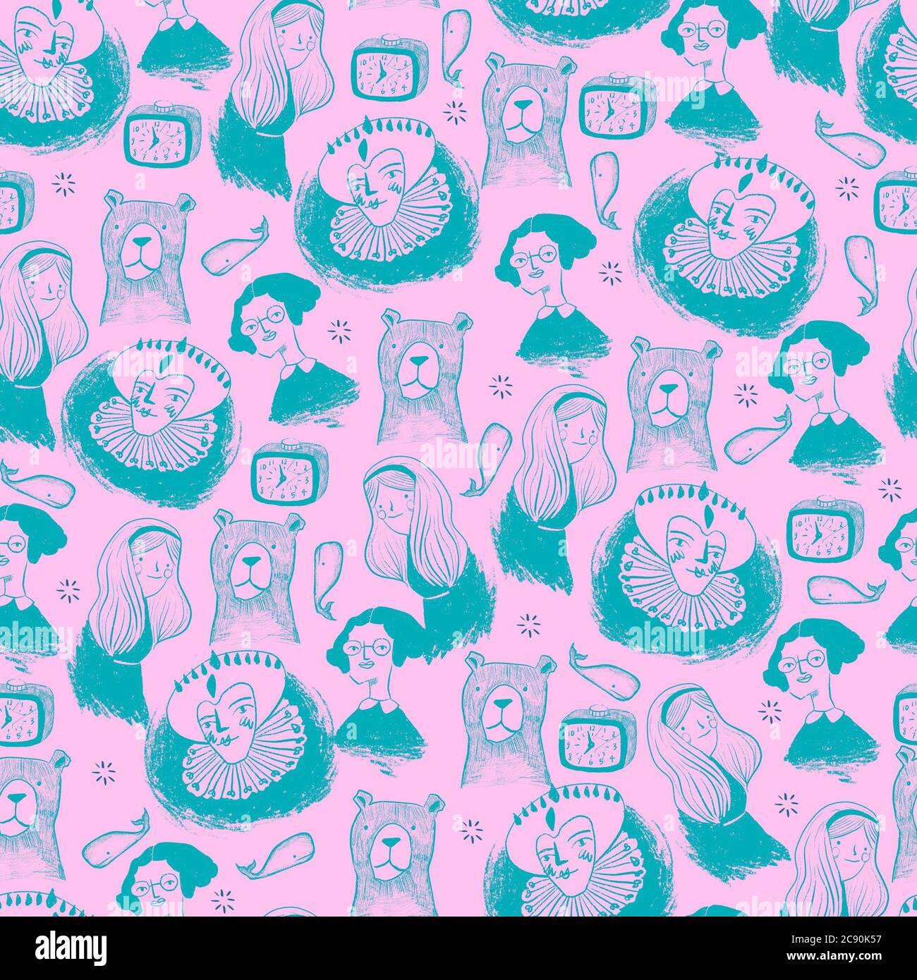 hand-drawn cartoon illustration seamless repeat pattern Stock Photo - Alamy