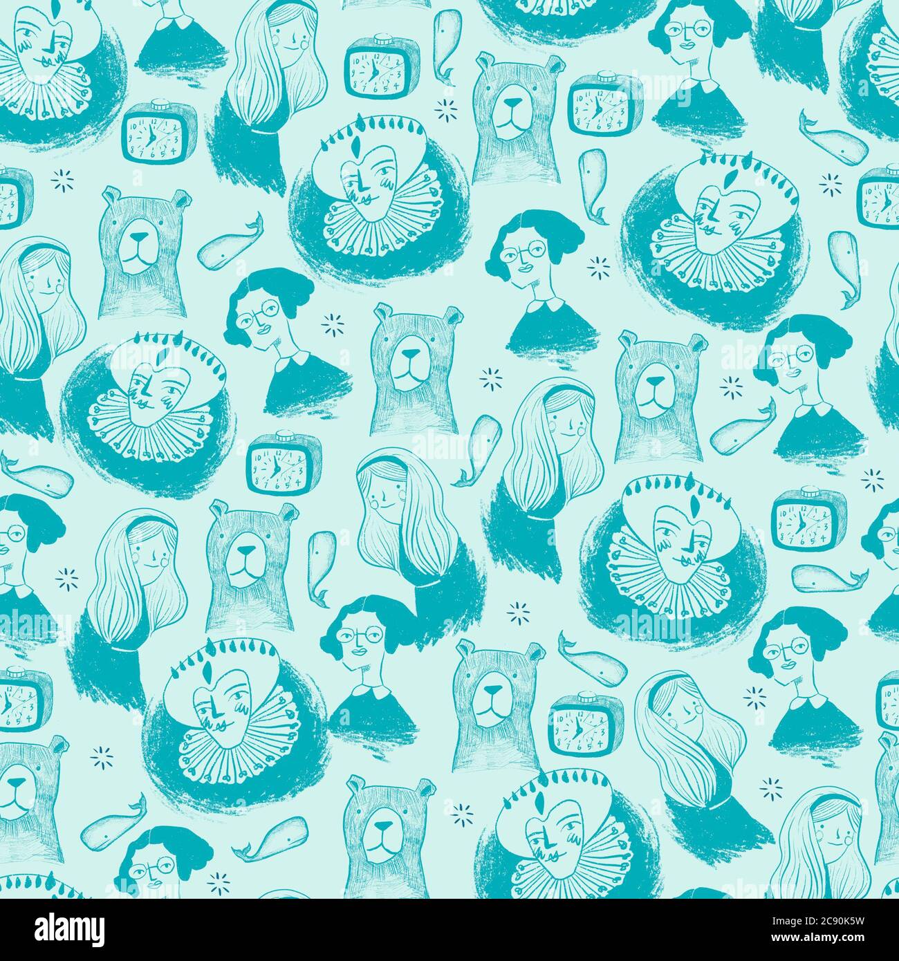 hand-drawn cartoon illustration seamless repeat pattern Stock Photo - Alamy