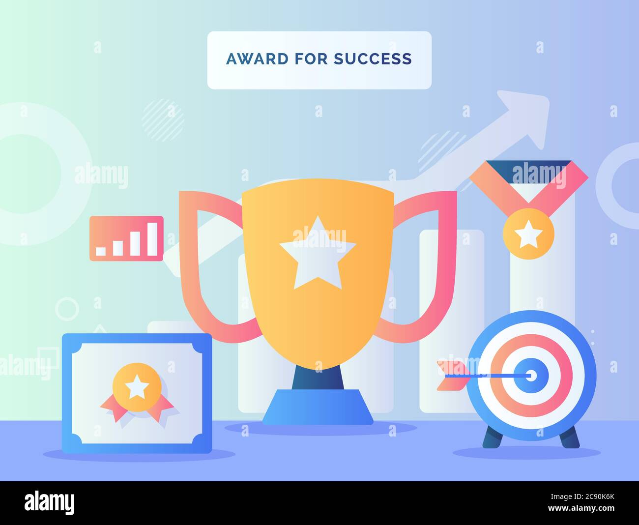 Award for success concept certificate arrow target in front trophy ...