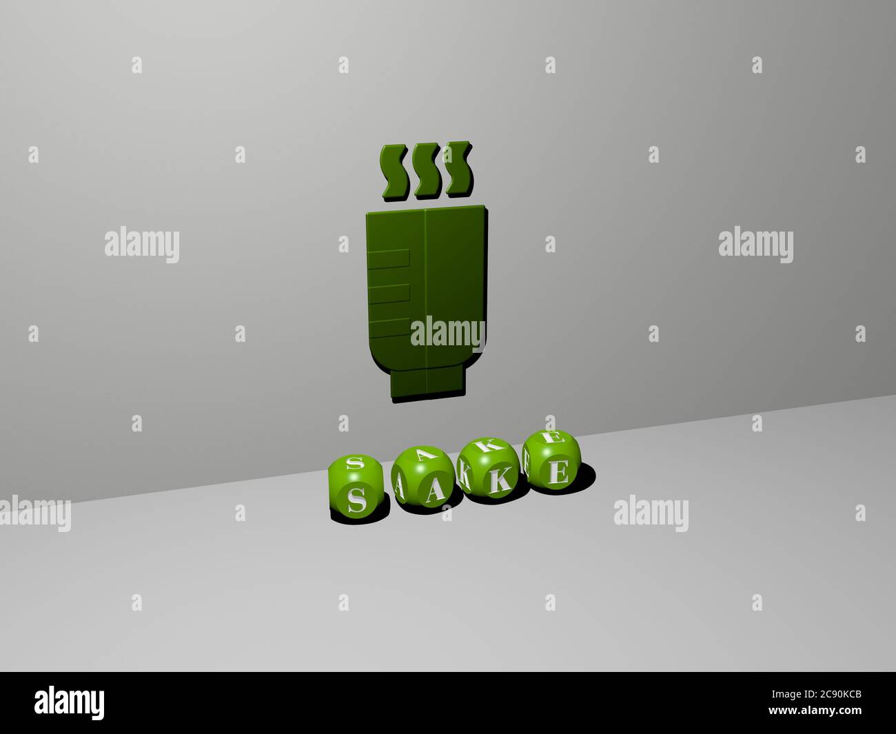 3D representation of sake with icon on the wall and text arranged by ...