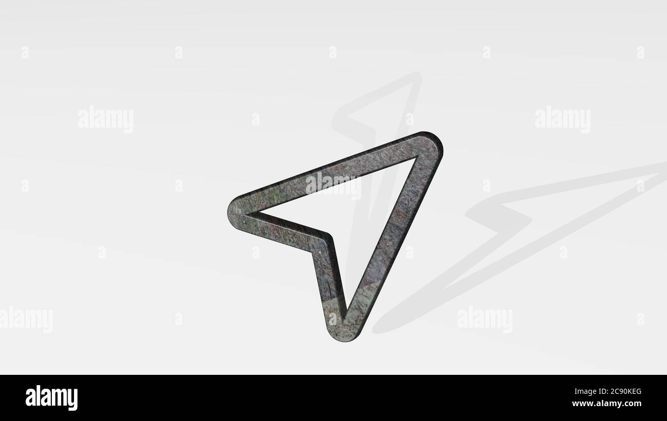 COMPASS ARROW made by 3D illustration of a shiny metallic sculpture ...