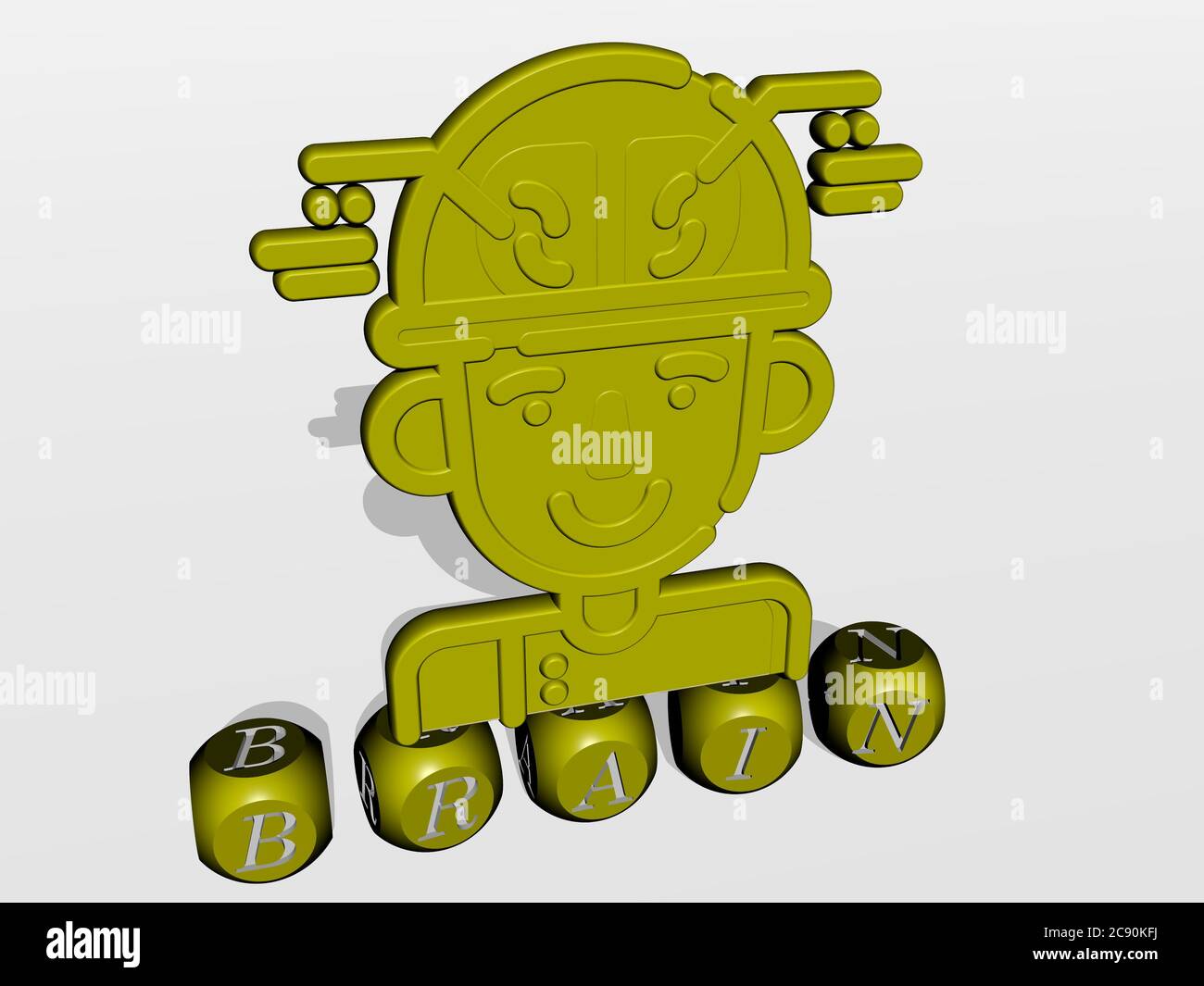 3D illustration of BRAIN graphics and text made by metallic dice ...