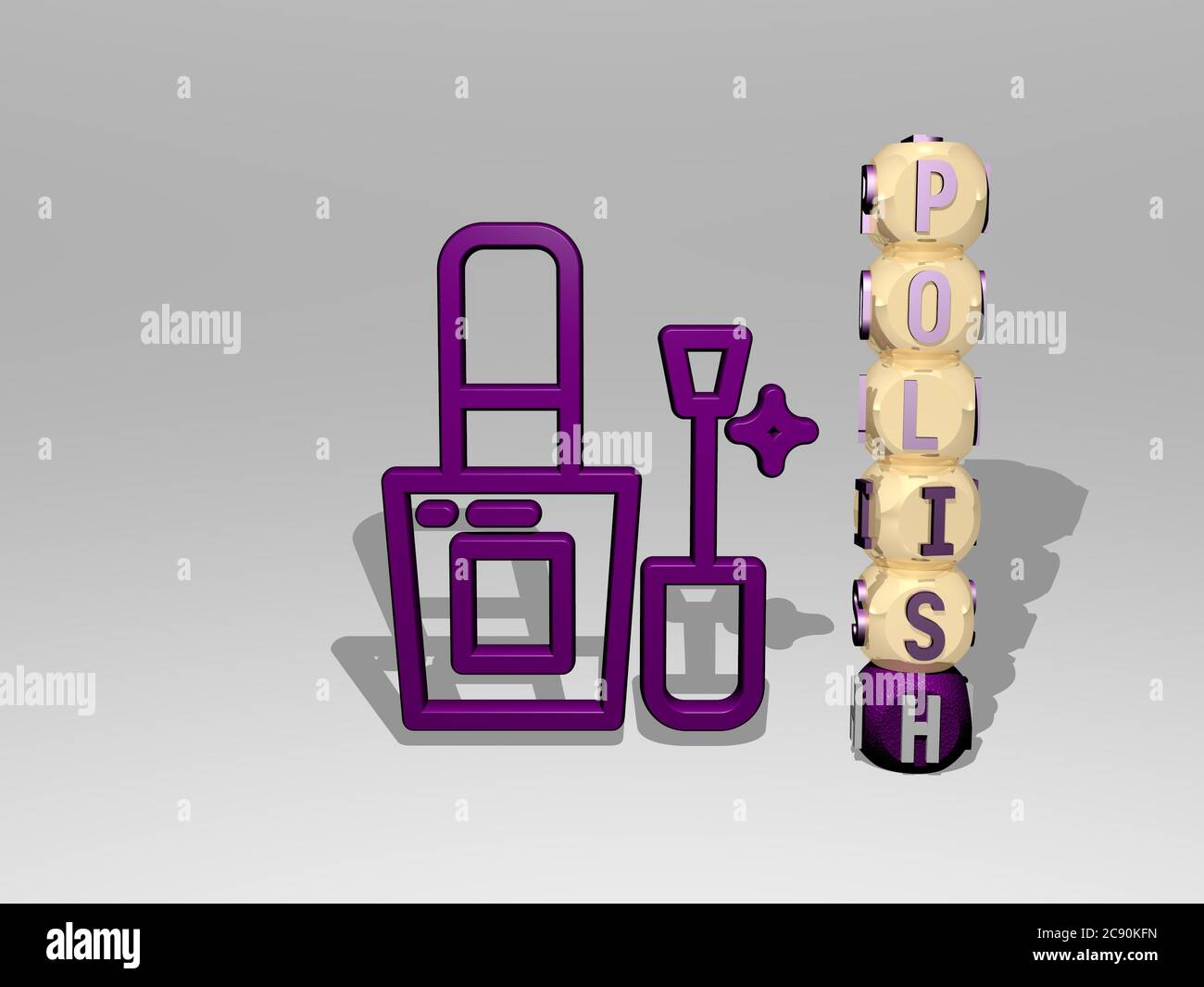3D representation of POLISH with icon on the wall and text arranged by ...