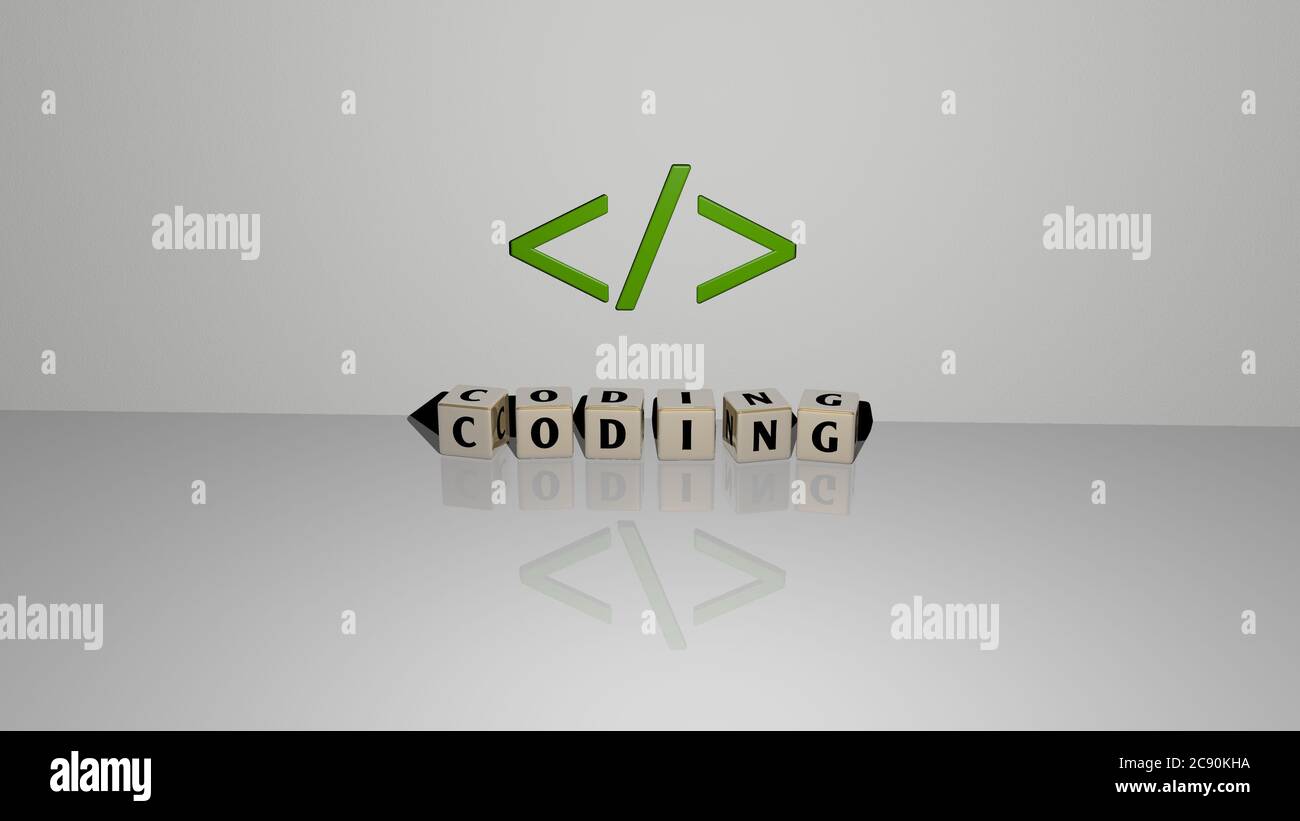 3D graphical image of CODING vertically along with text built by ...