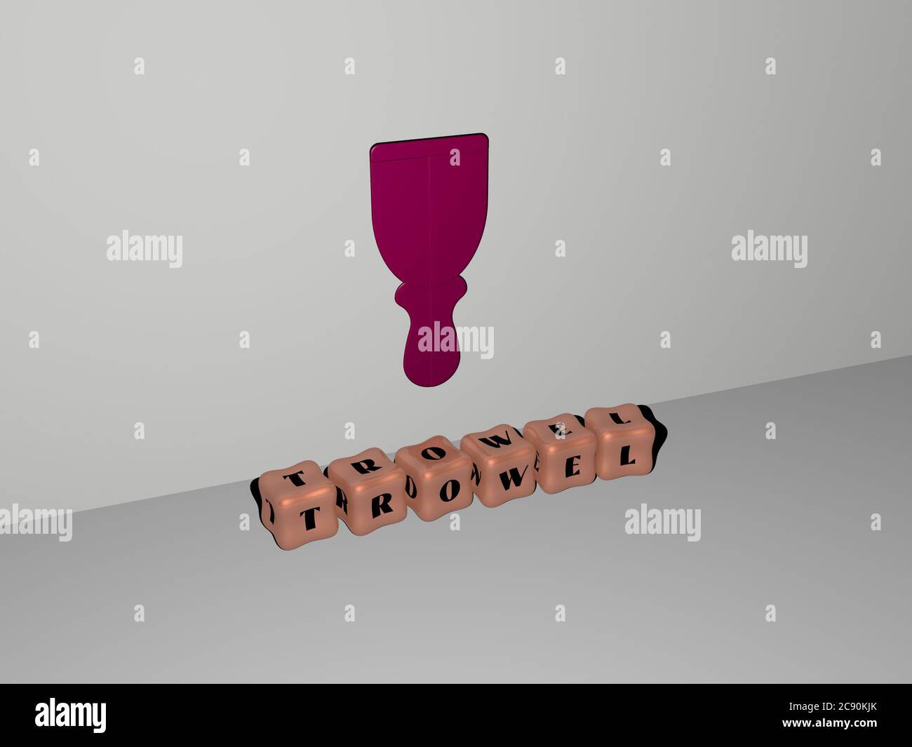 3D representation of trowel with icon on the wall and text arranged by ...