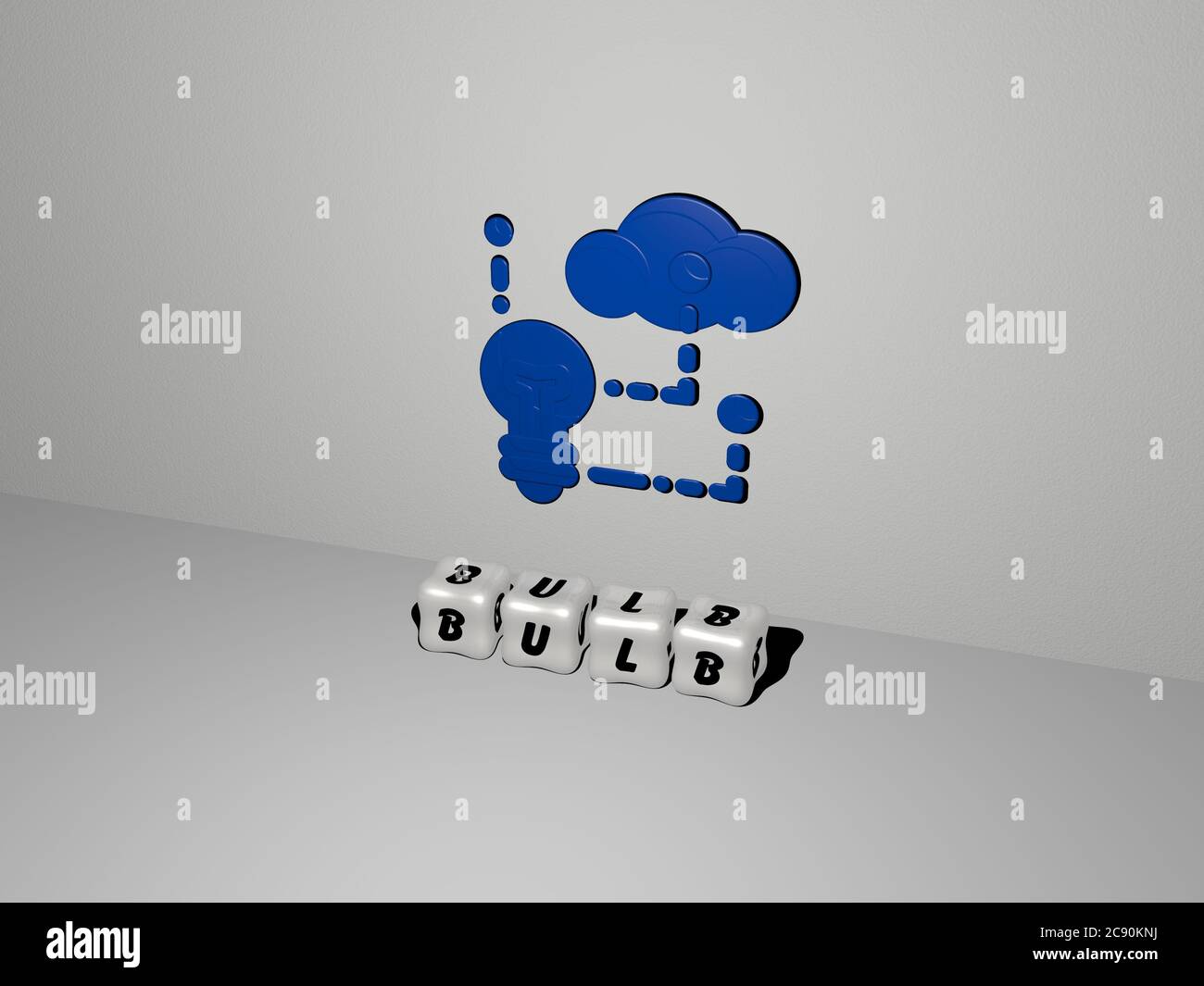 3D representation of BULB with icon on the wall and text arranged by ...