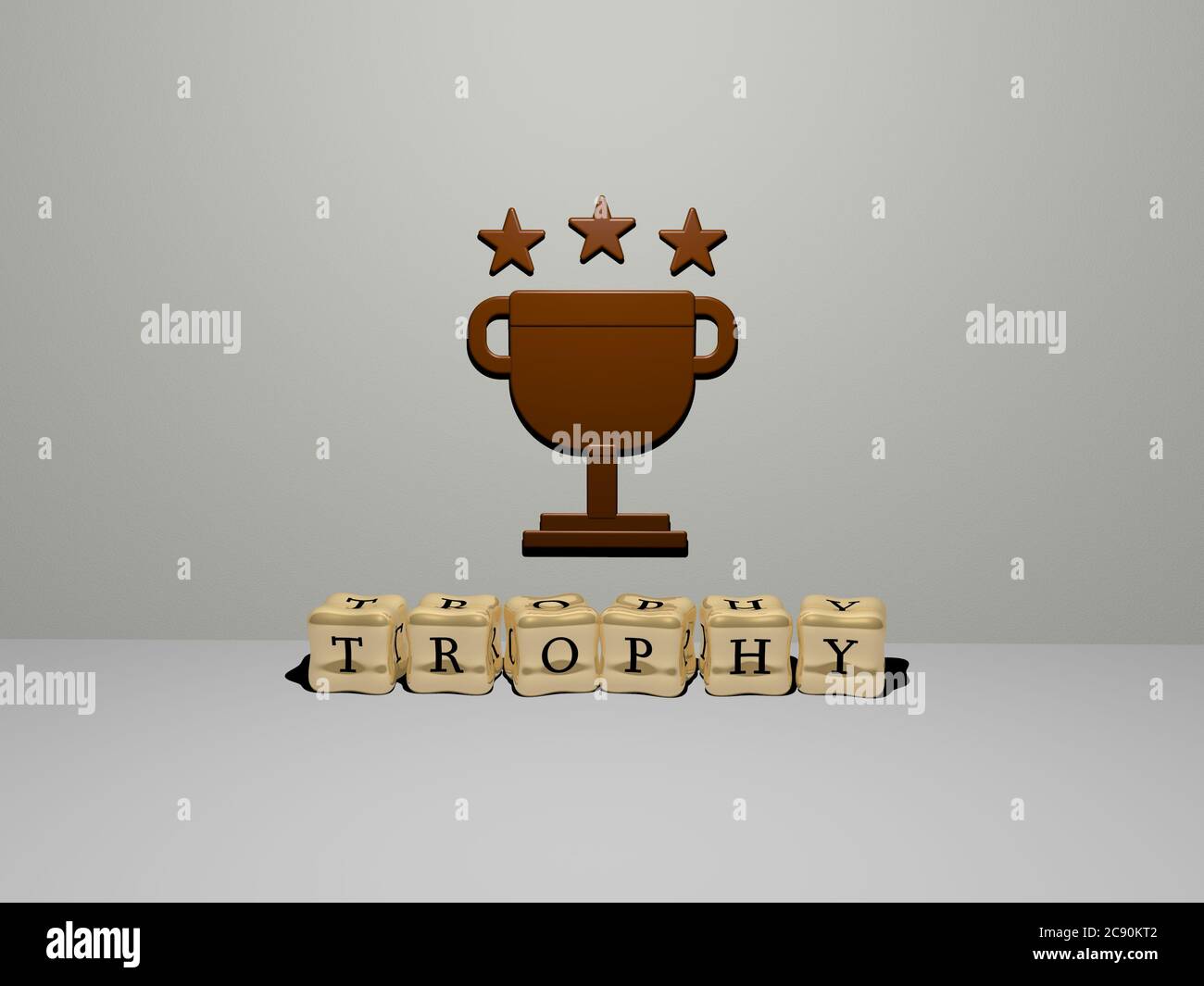3D illustration of trophy graphics and text made by metallic dice ...