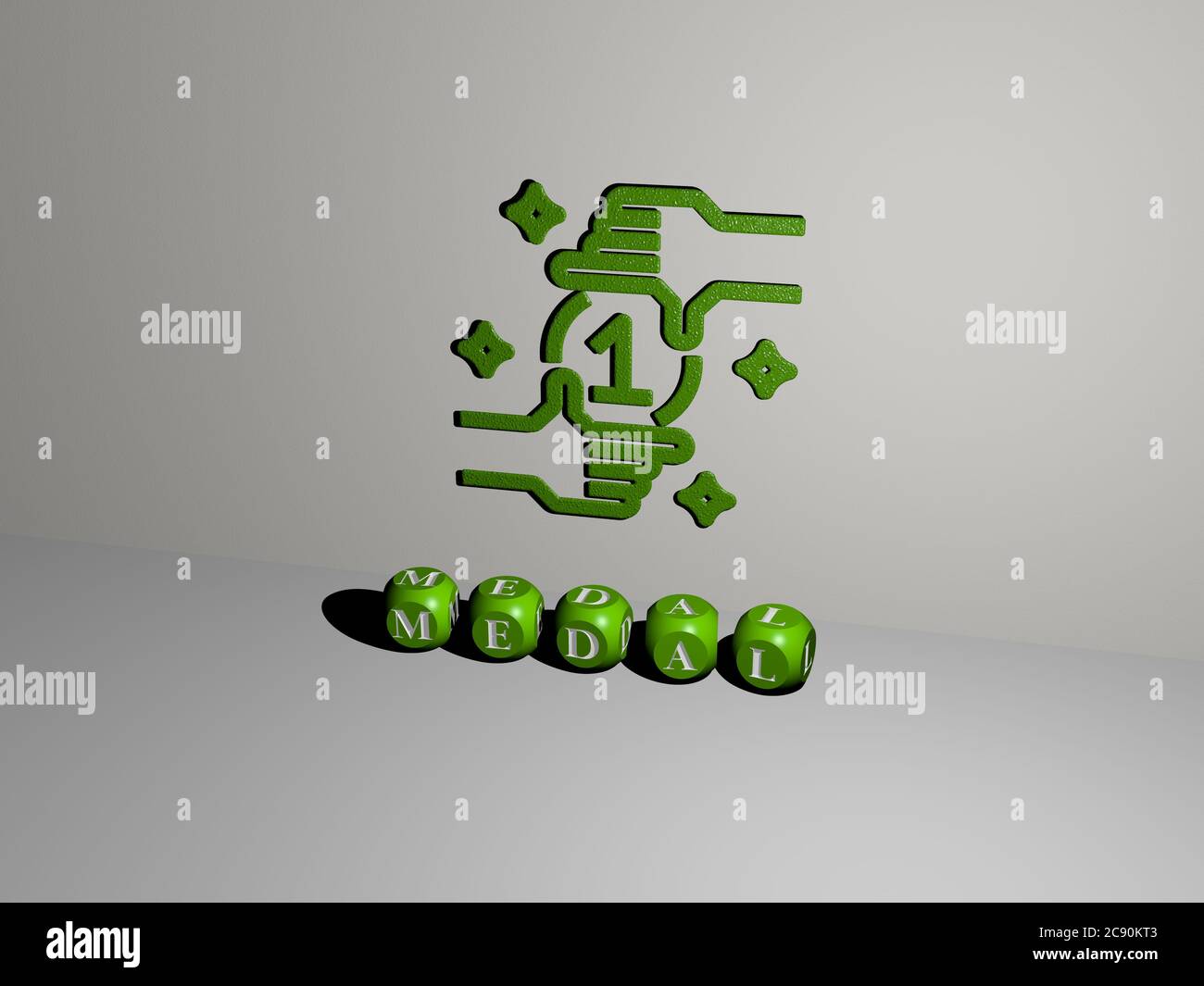 3D illustration of medal graphics and text made by metallic dice ...