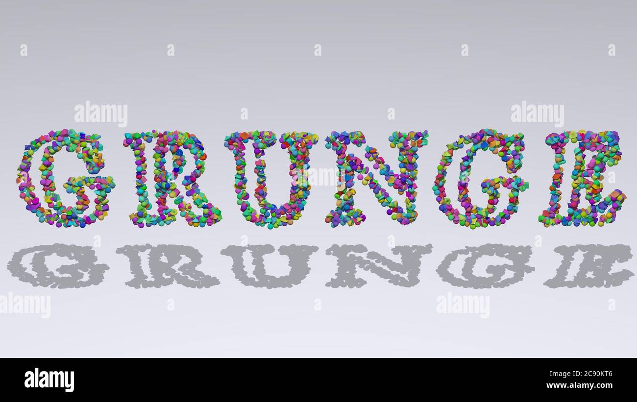 grunge: 3D illustration of the text made of small objects over a white ...