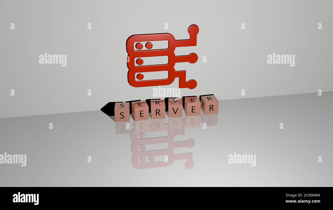 3D representation of SERVER with icon on the wall and text arranged by ...