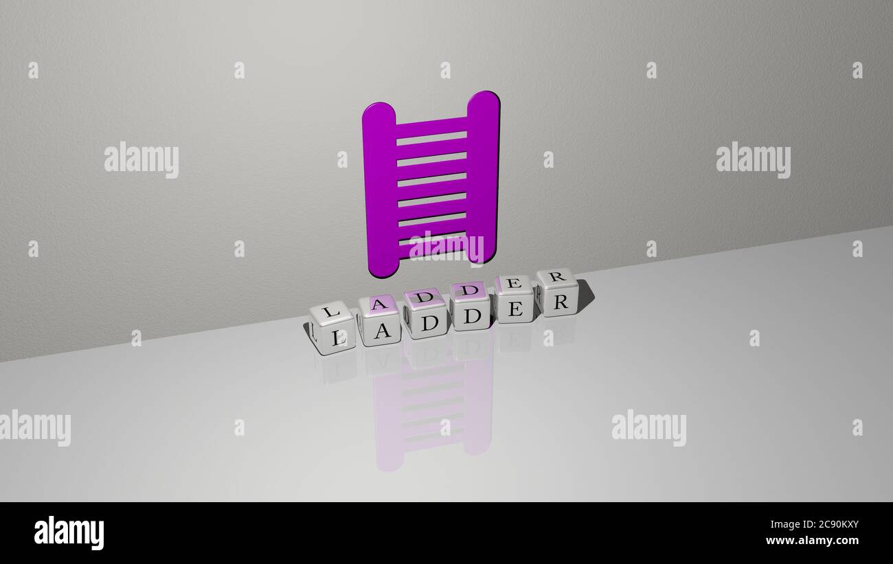 3D representation of ladder with icon on the wall and text arranged by ...