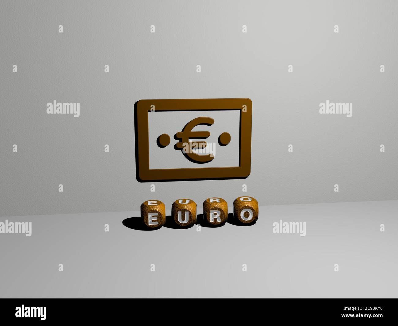 3D graphical image of euro vertically along with text built by metallic ...