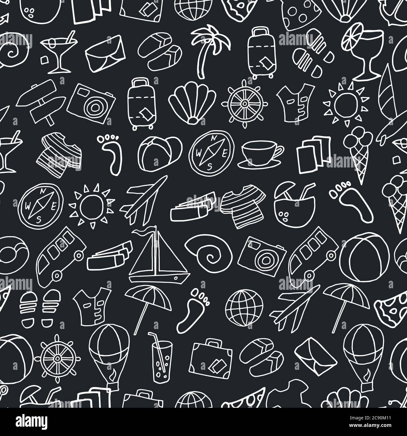 Travel seamless background. Hand drawn summer holidays pattern Stock ...