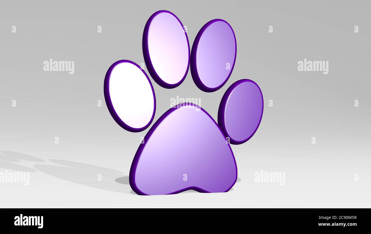 paw footprint from a perspective with the shadow. A thick sculpture ...
