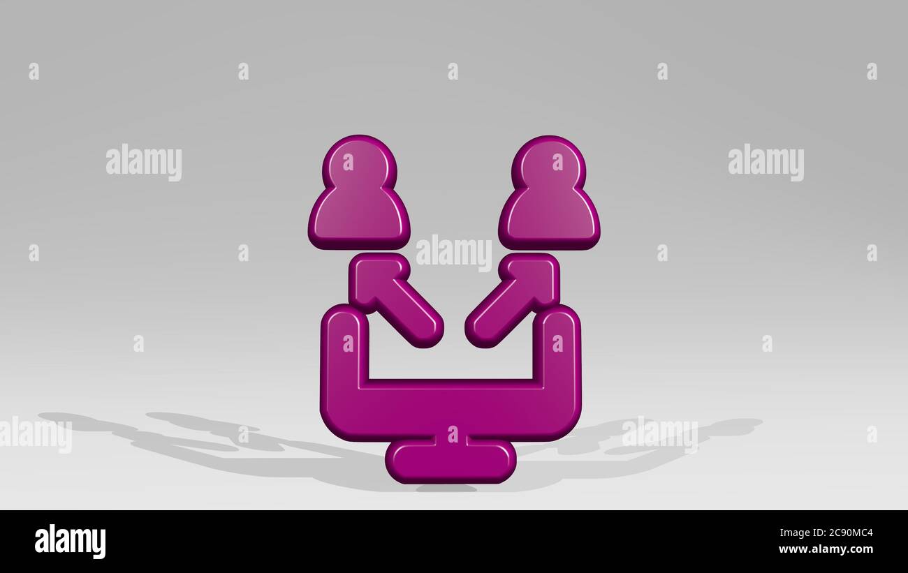 MONITOR USERS stand with shadow. 3D illustration of metallic sculpture ...