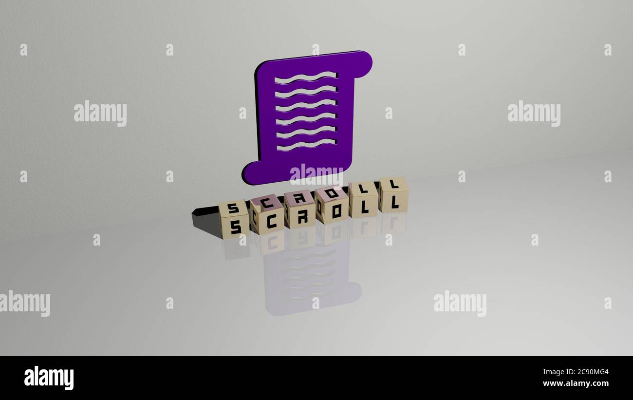 3D illustration of SCROLL graphics and text made by metallic dice ...