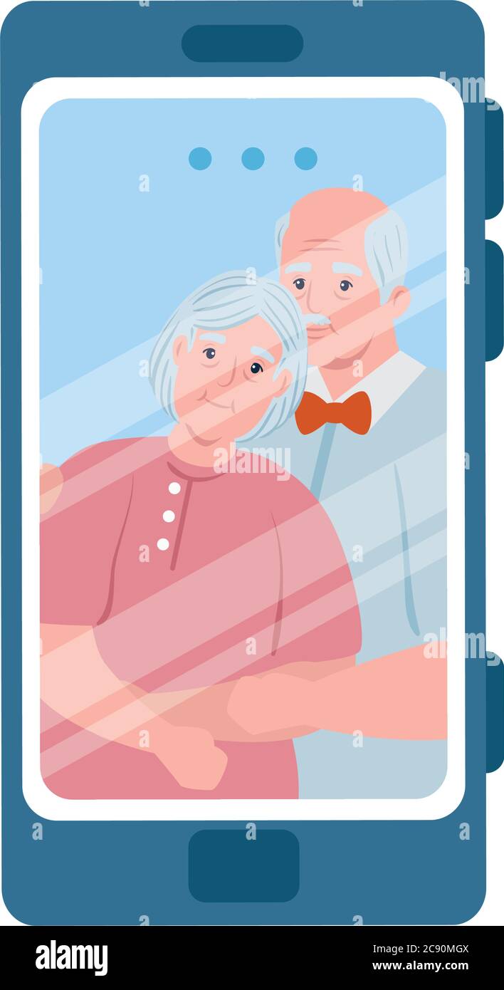 smartphone video call, old couple in conference video call online Stock ...