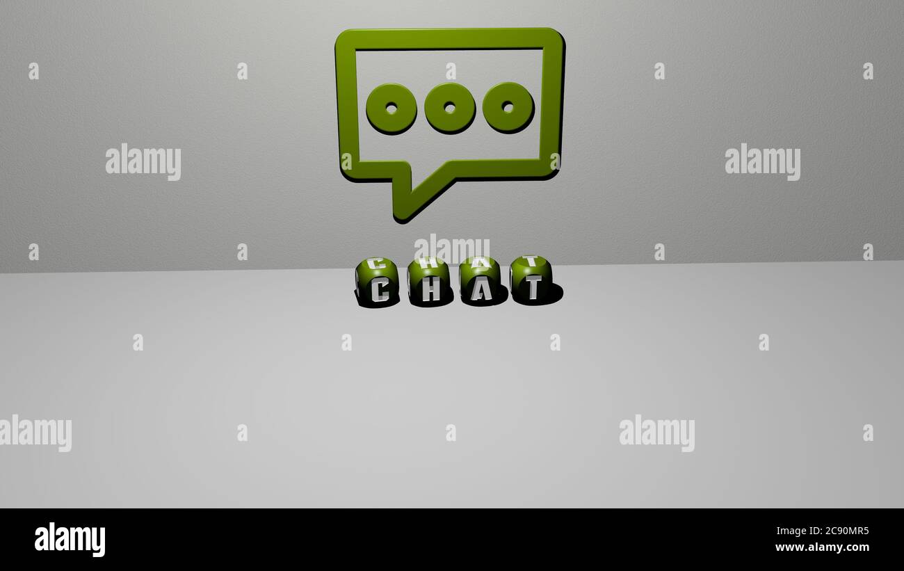3D illustration of CHAT graphics and text made by metallic dice letters ...