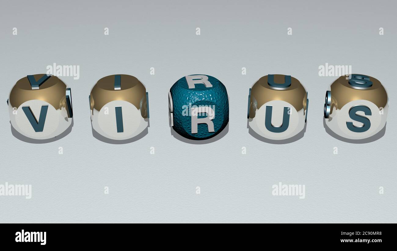 crosswords of VIRUS arranged by cubic letters on a mirror floor ...