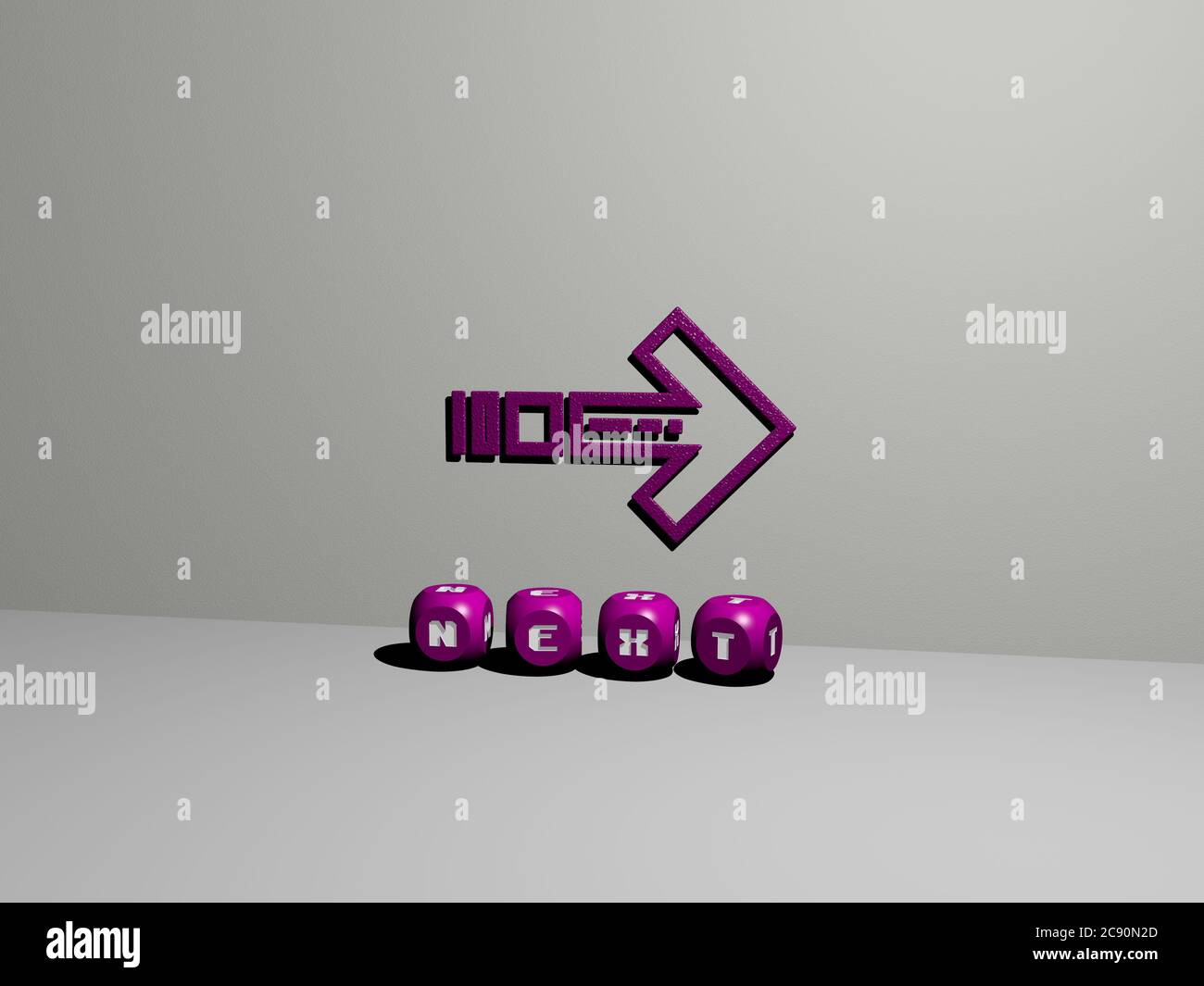 3D representation of NEXT with icon on the wall and text arranged by ...