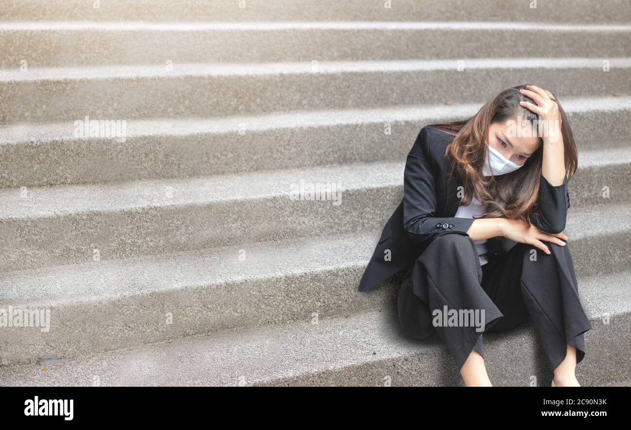 sadness asian woman lost job in coronavirus crisis making failure ...
