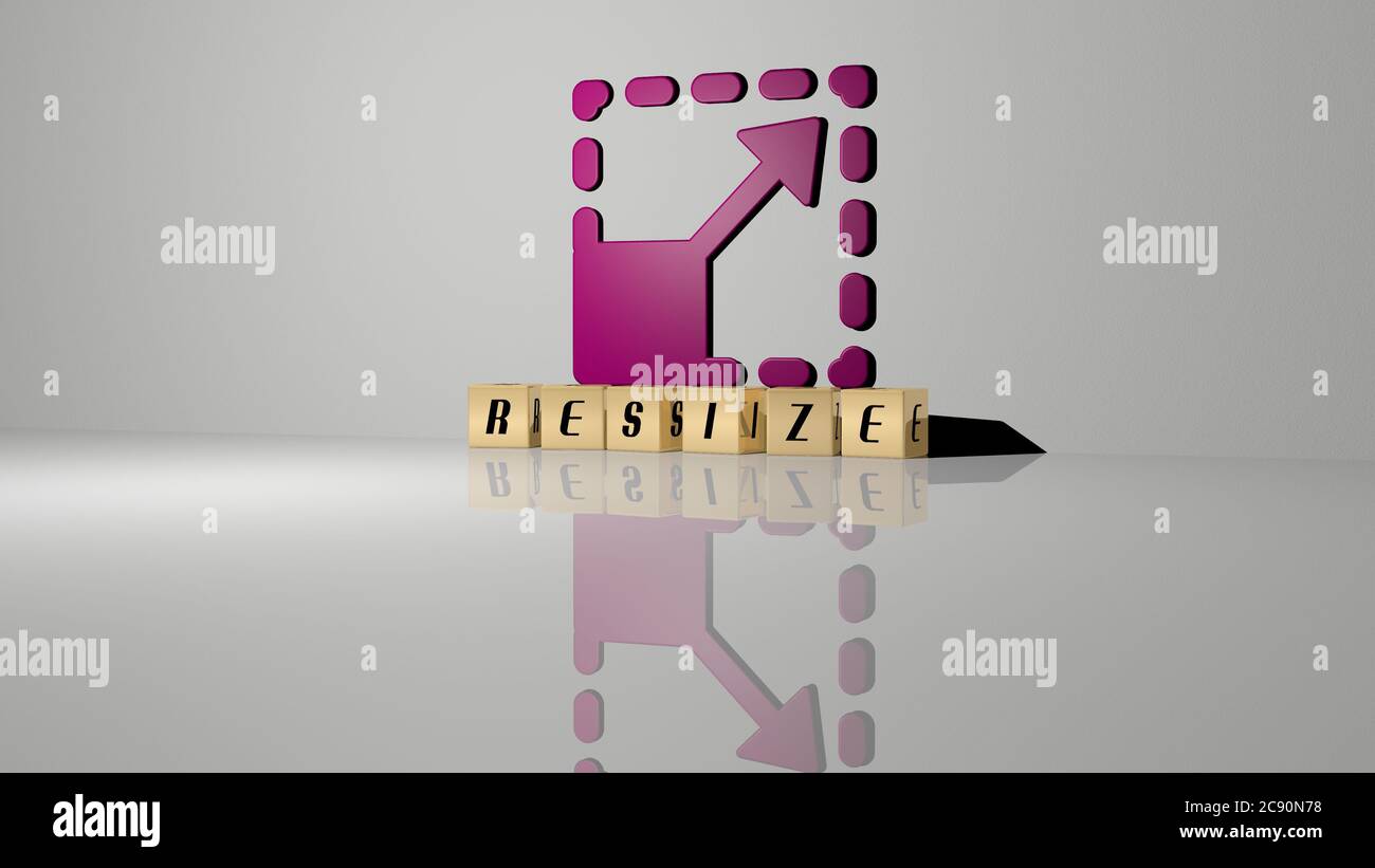3D representation of RESIZE with icon on the wall and text arranged by ...