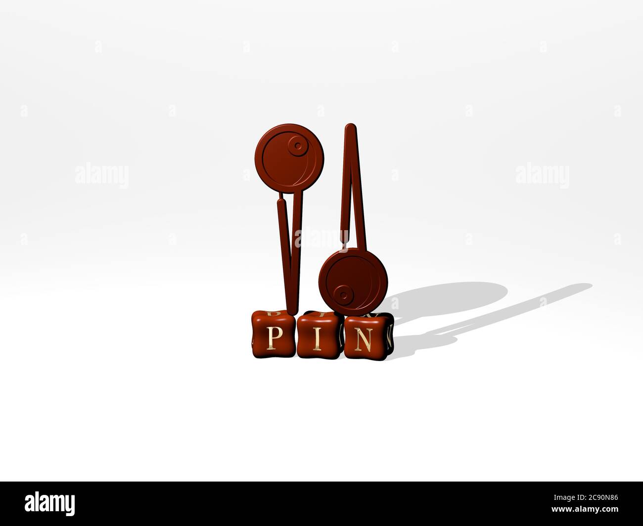 3D illustration of PIN graphics and text made by metallic dice letters ...