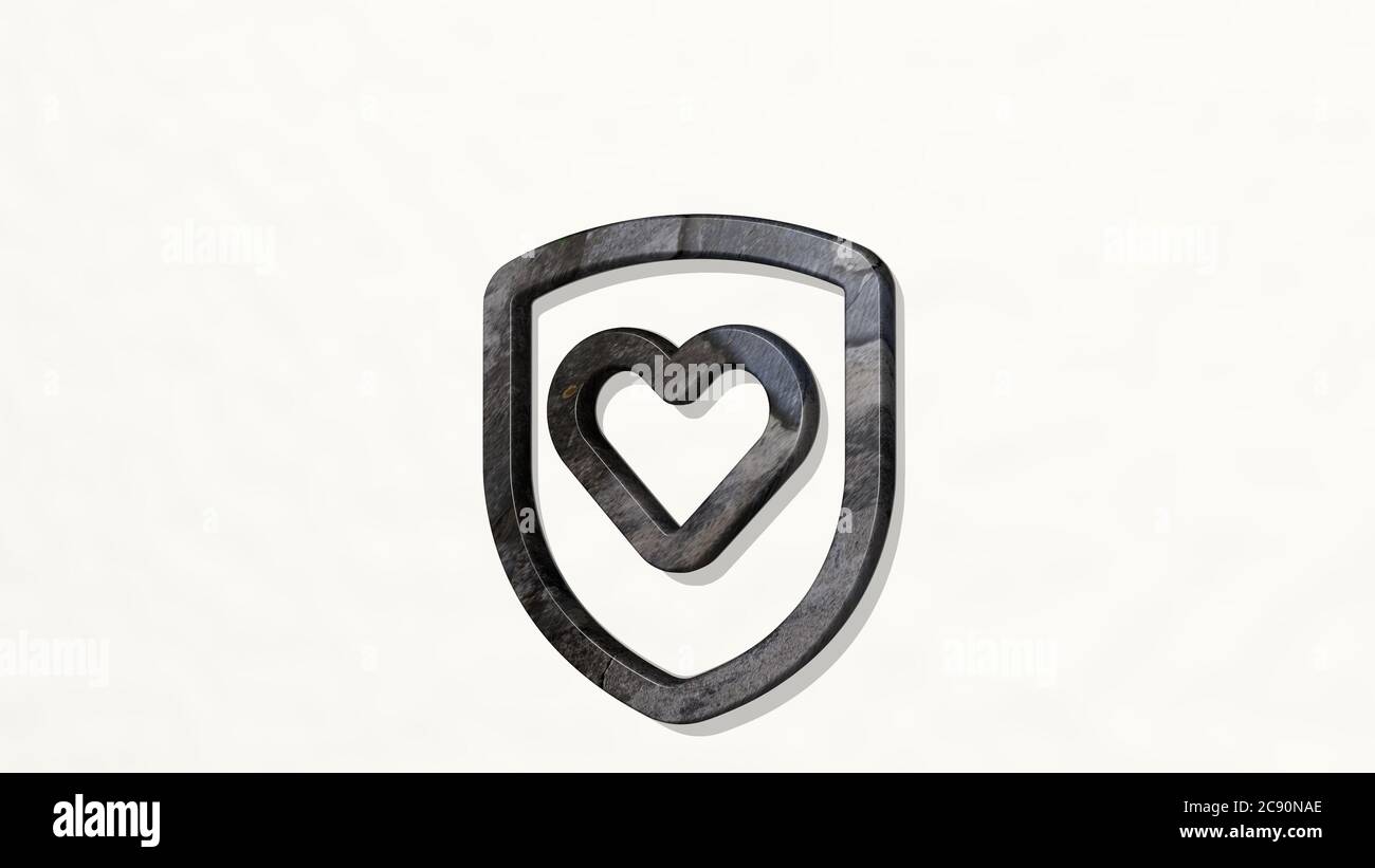 love shield from a perspective on the wall. A thick sculpture made of ...
