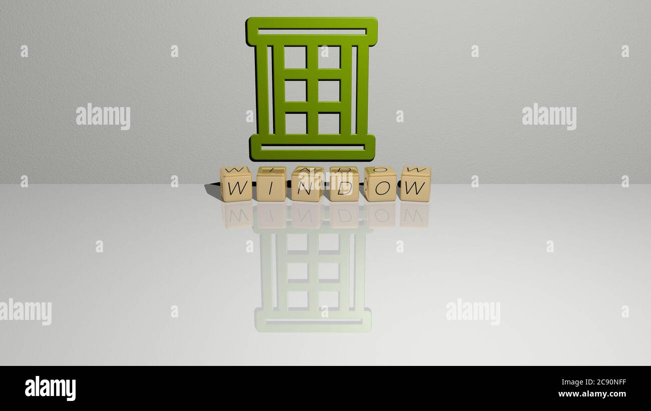 3D representation of WINDOW with icon on the wall and text arranged by ...