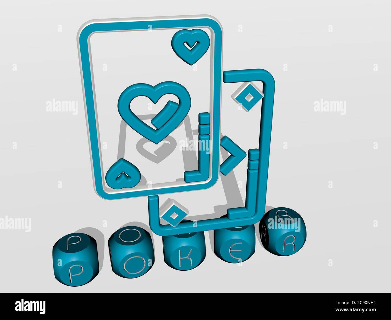 3D illustration of POKER graphics and text made by metallic dice ...