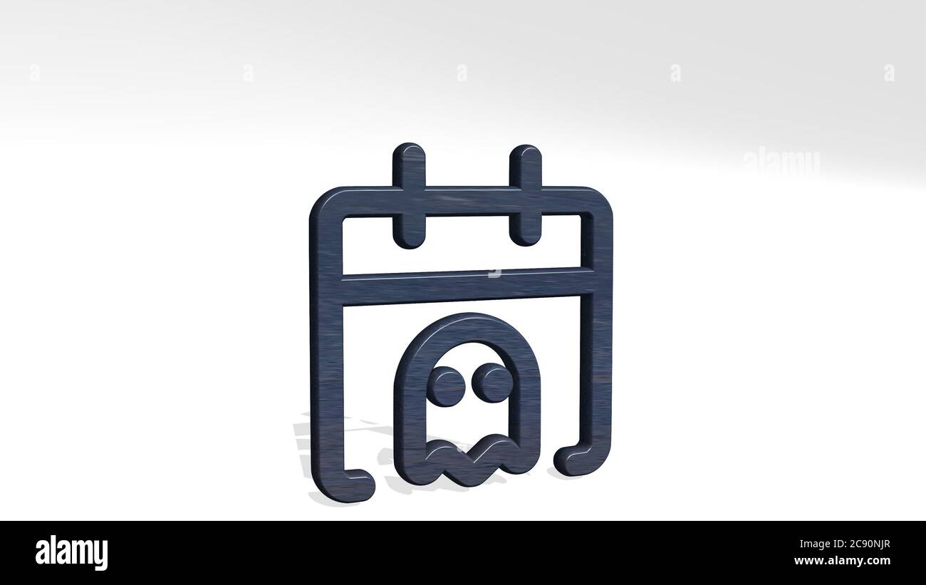 HALLOWEEN CALENDAR GHOST made by 3D illustration of a shiny metallic ...