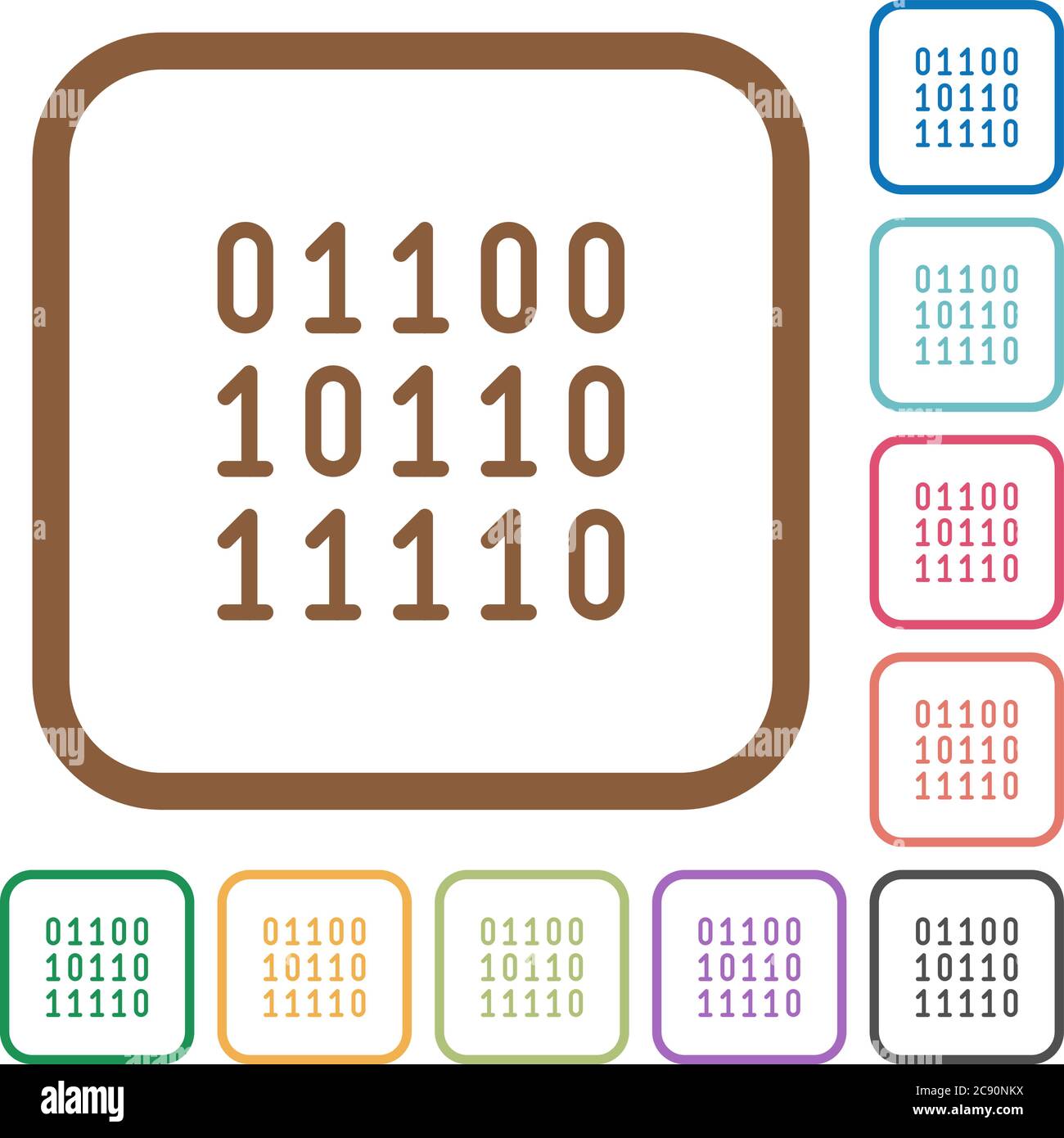 Binary Code Simple Icons In Color Rounded Square Frames On White Background Stock Vector Image 