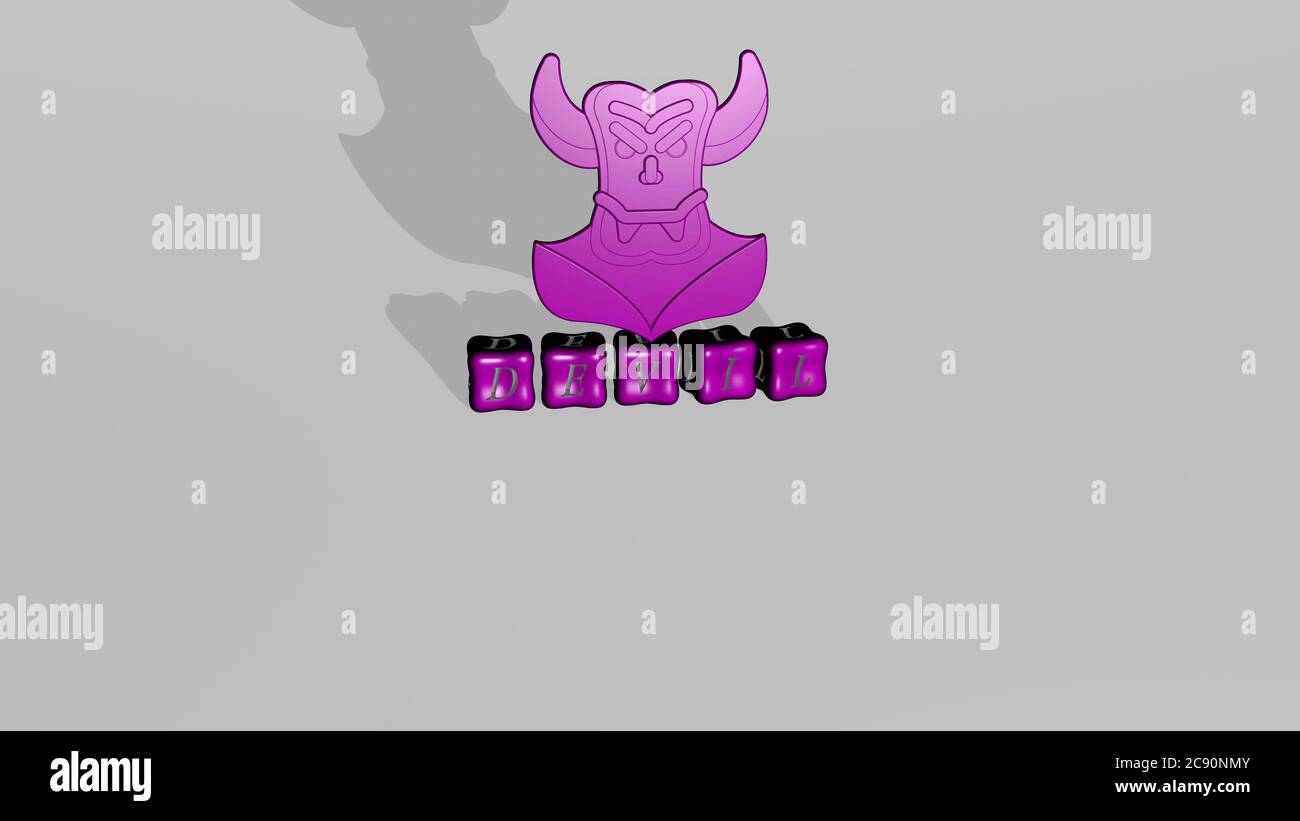 3D illustration of DEVIL graphics and text made by metallic dice ...