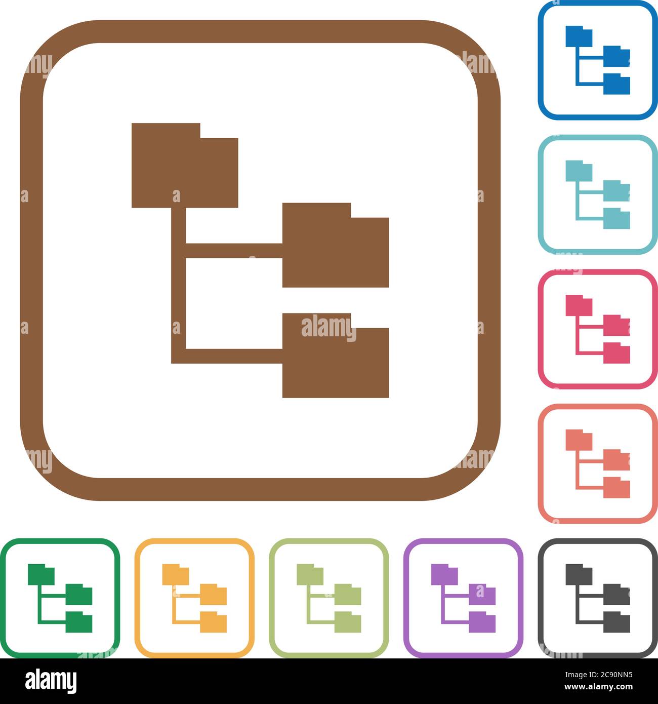 Folder structure simple icons in color rounded square frames on white ...