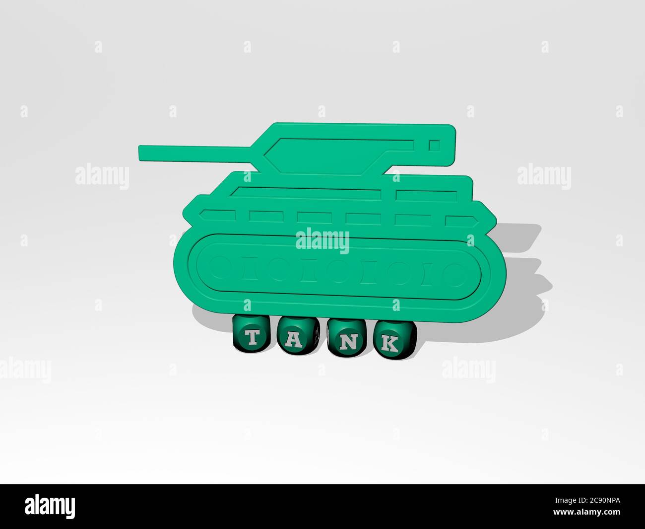 3D illustration of tank graphics and text made by metallic dice letters ...