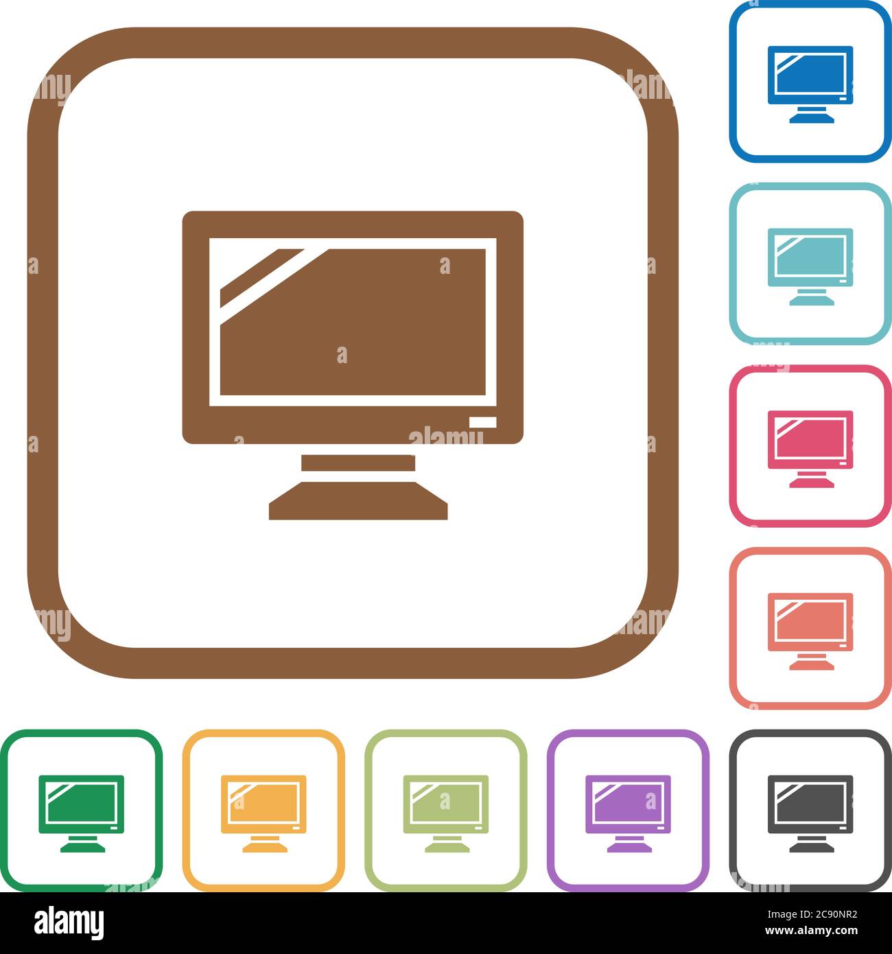 Monitor simple icons in color rounded square frames on white background ...