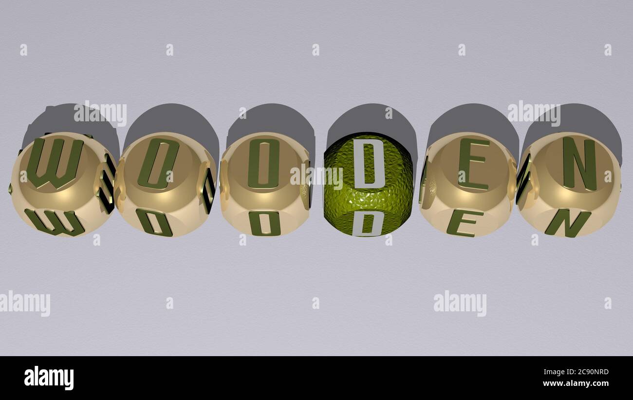 combination of WOODEN built by cubic letters from the top perspective ...