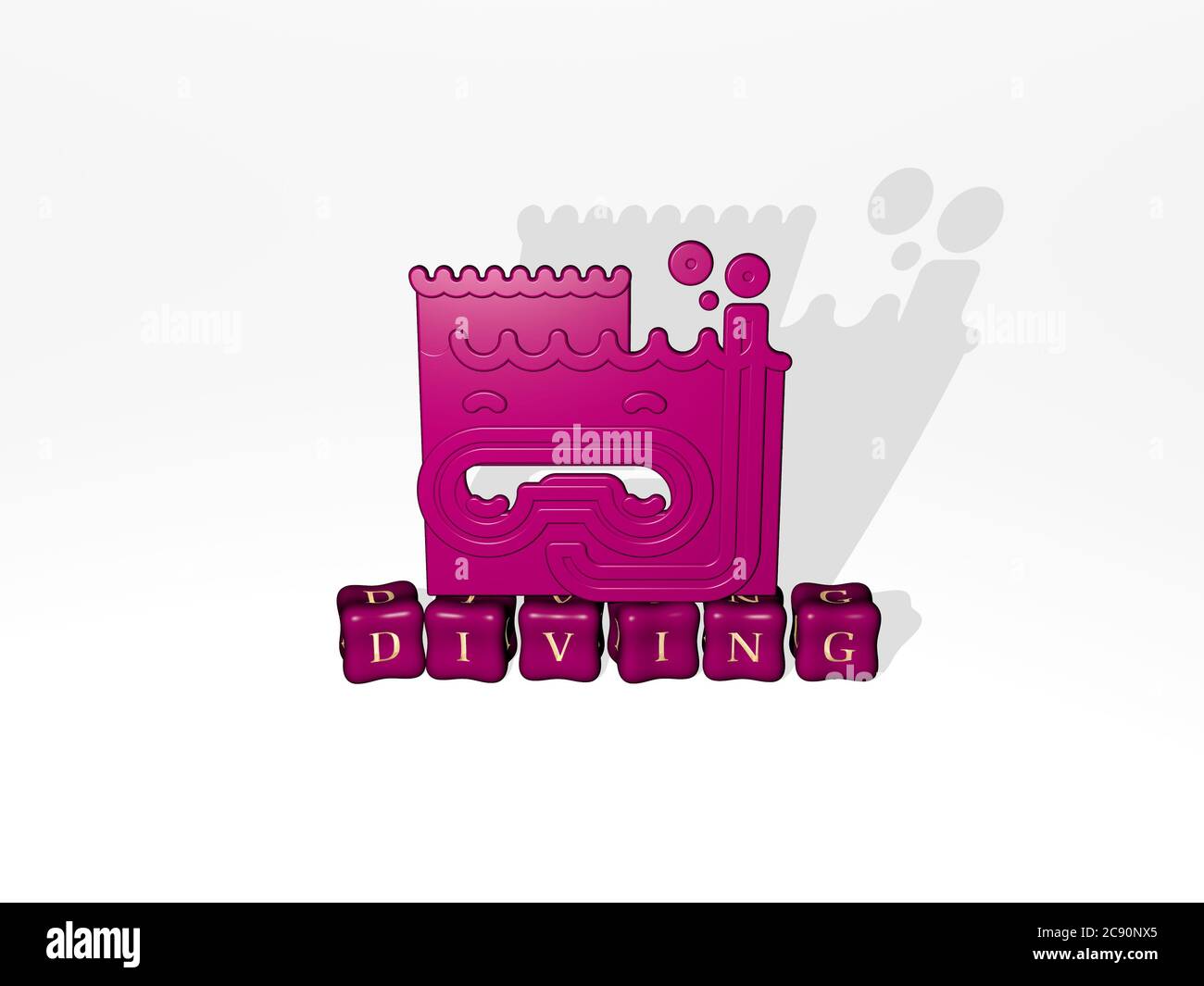 3D illustration of diving graphics and text made by metallic dice ...