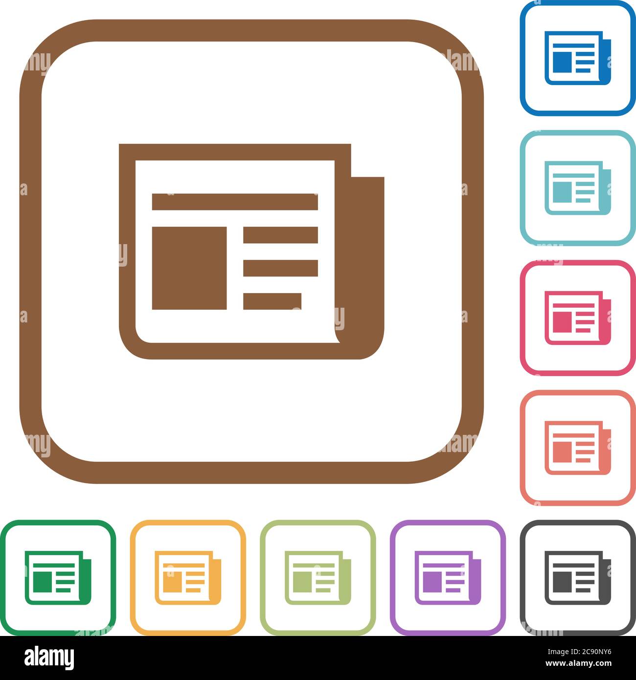 News simple icons in color rounded square frames on white background ...