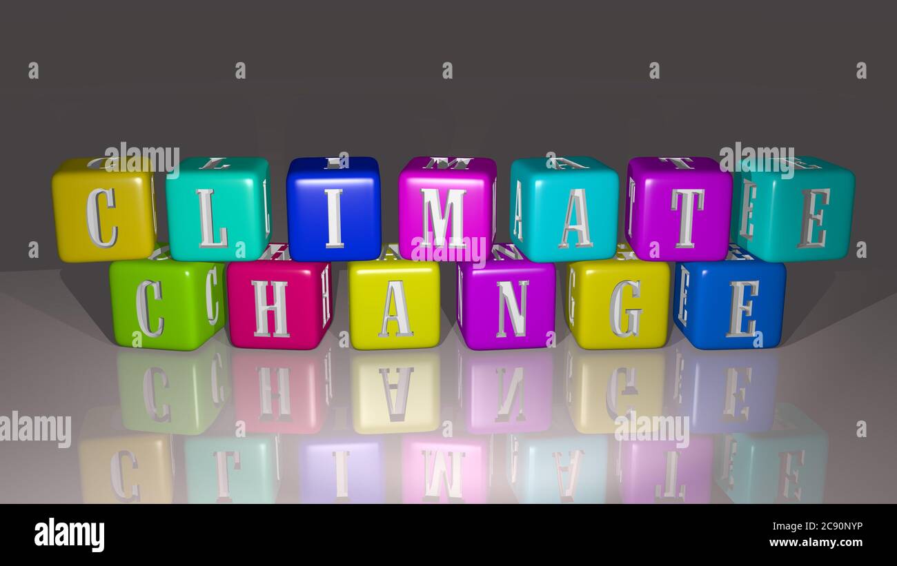 combination of CLIMATE CHANGE built by cubic letters from the top ...