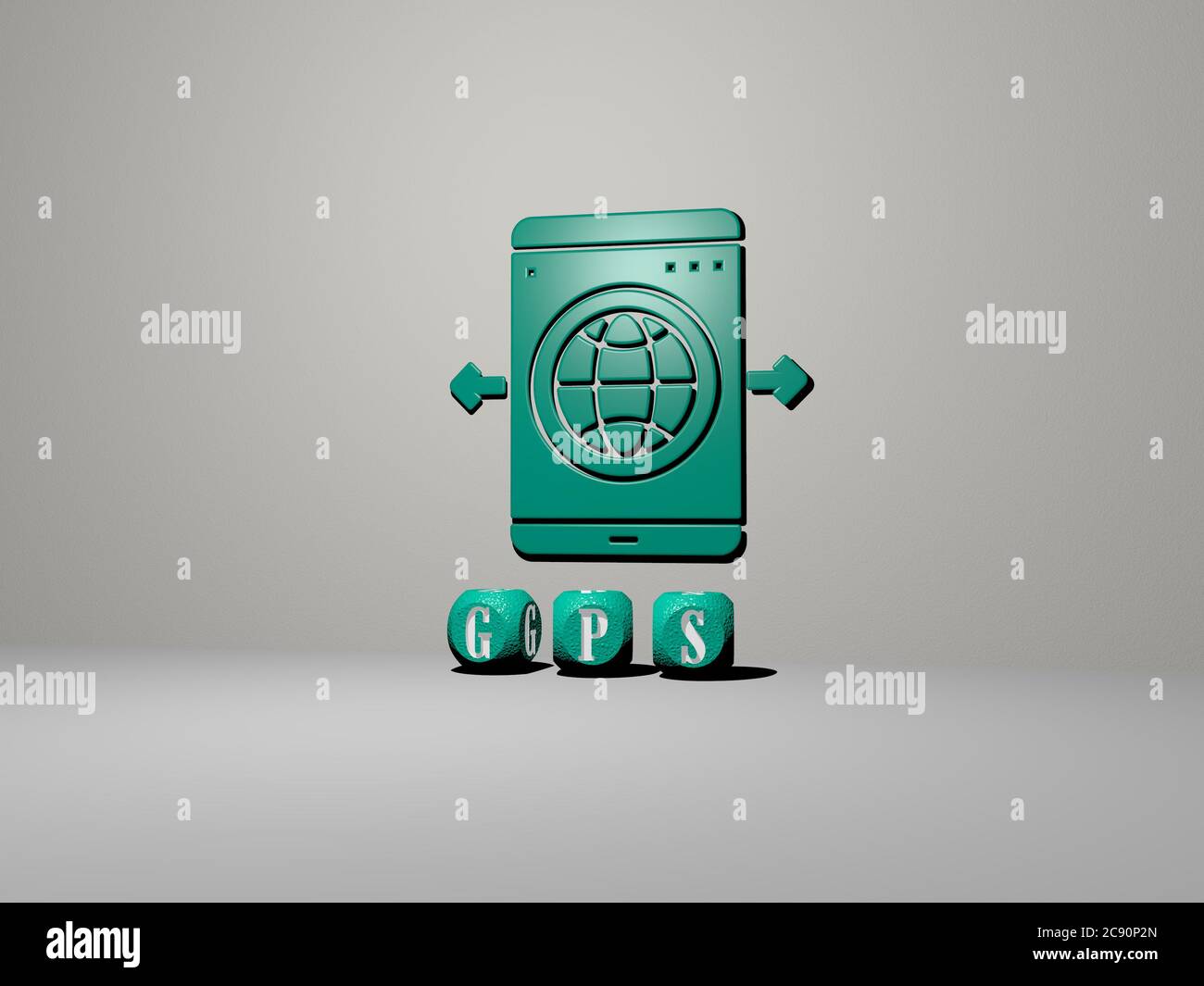 3D graphical image of GPS vertically along with text built by metallic ...