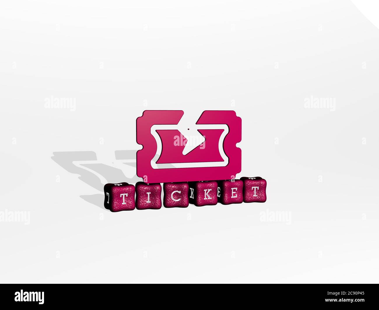 3D illustration of TICKET graphics and text made by metallic dice ...