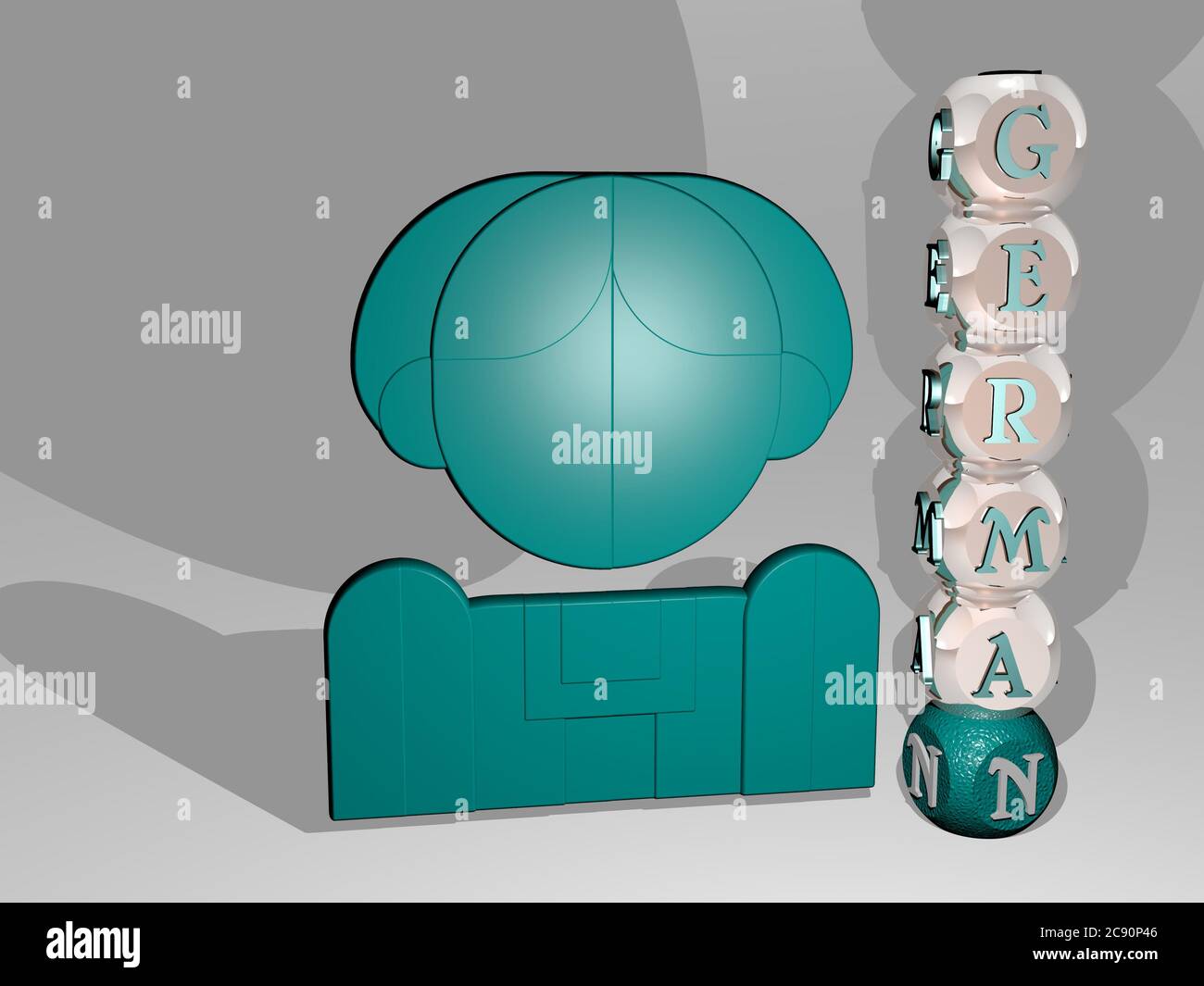 3D representation of GERMAN with icon on the wall and text arranged by ...