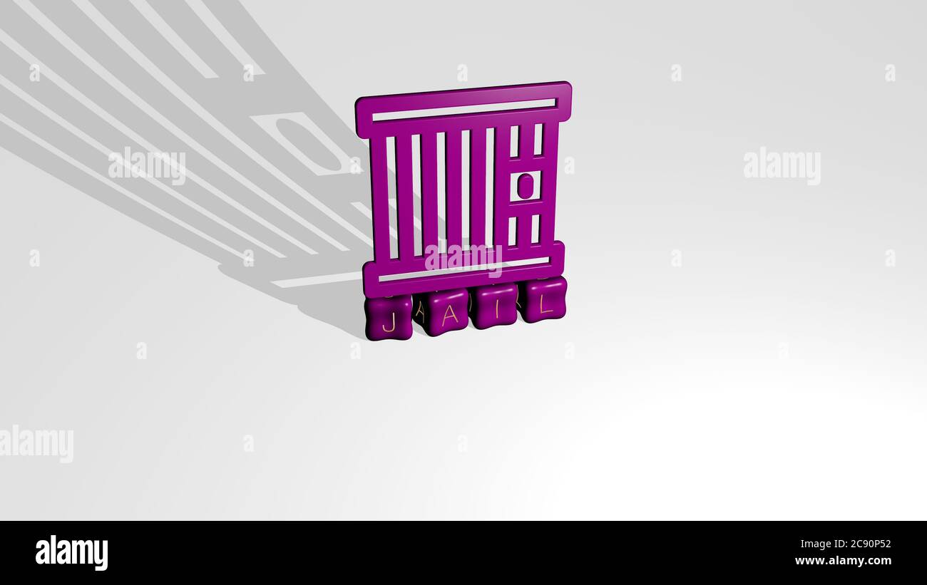 3D representation of JAIL with icon on the wall and text arranged by ...