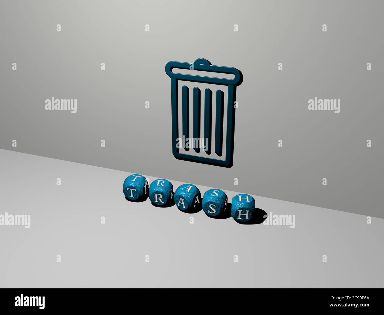 3D illustration of trash graphics and text made by metallic dice ...