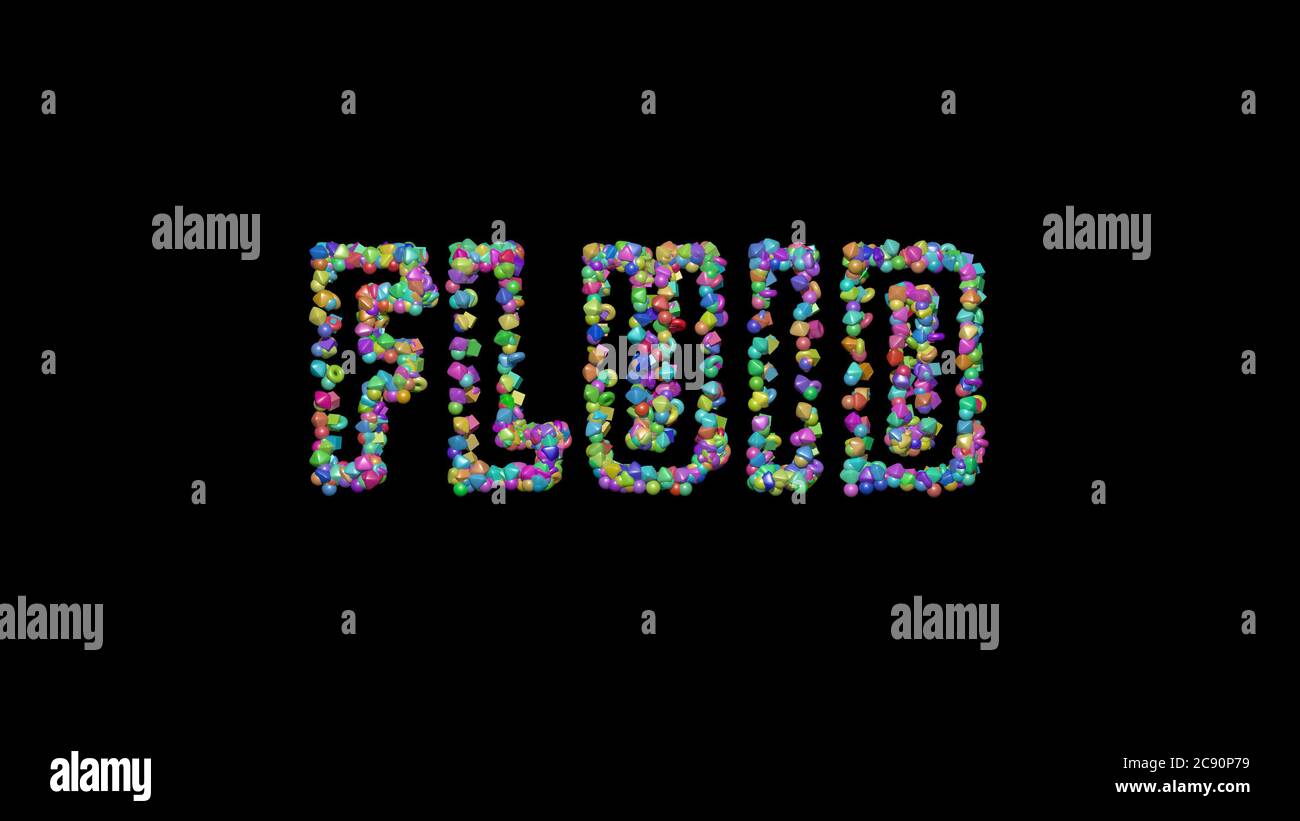 fluid written in 3D illustration by colorful small objects casting ...