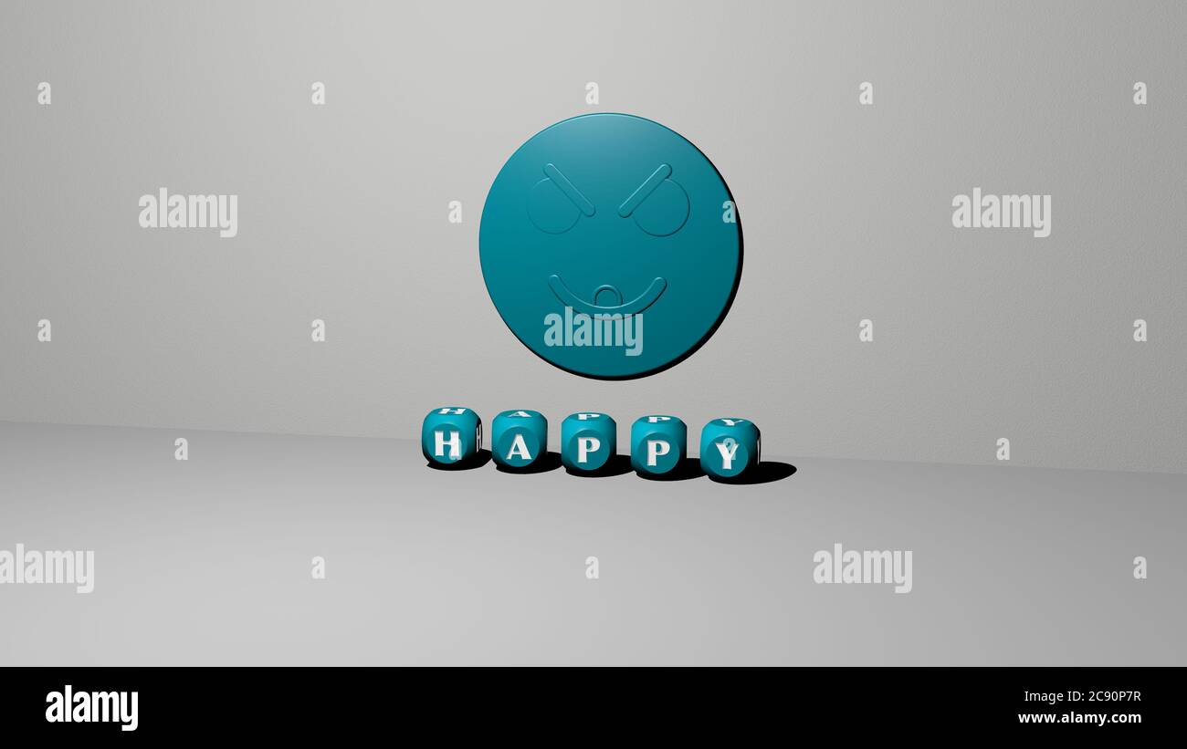 3D graphical image of happy vertically along with text built by ...