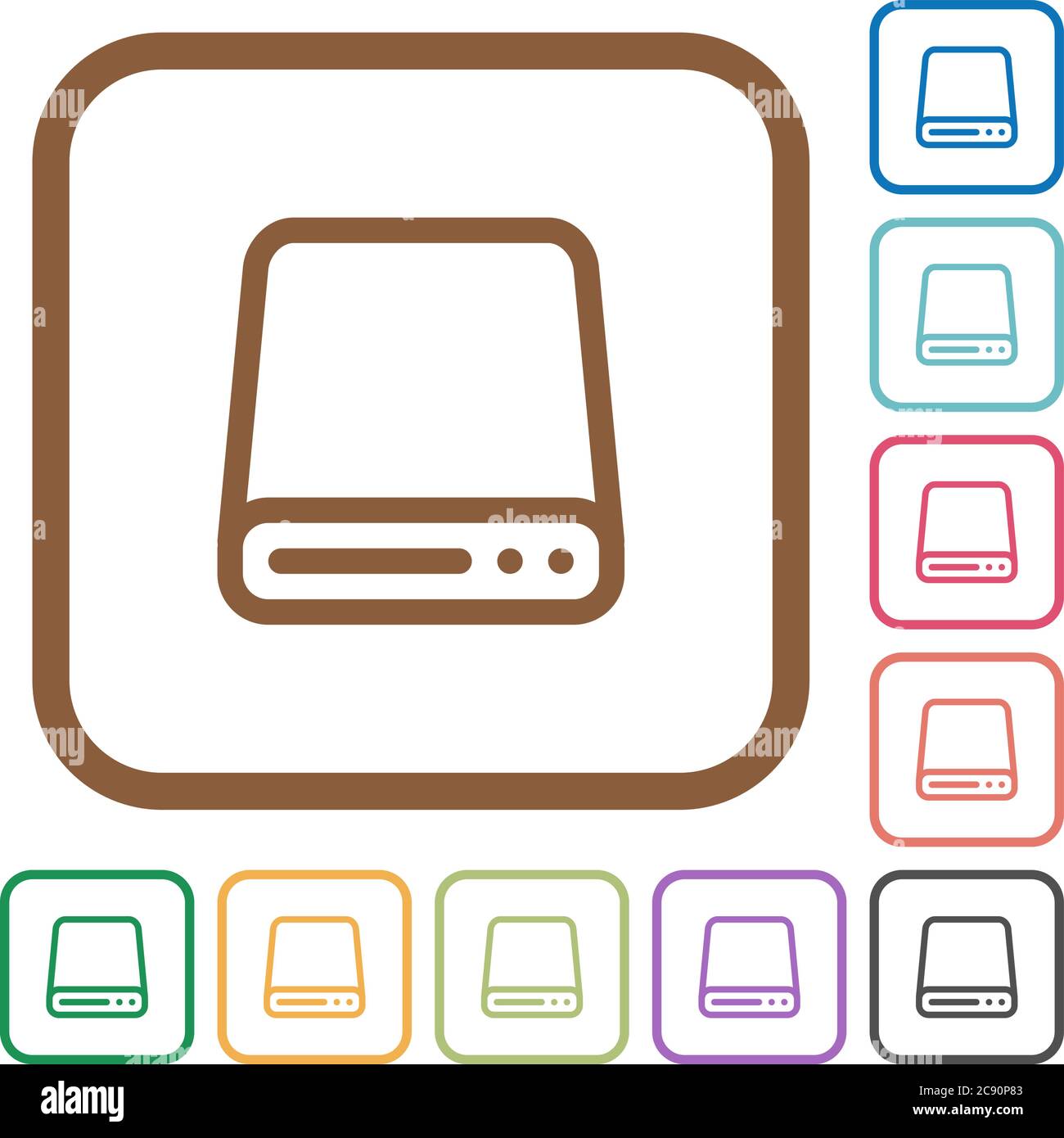 Hard disk drive simple icons in color rounded square frames on white ...