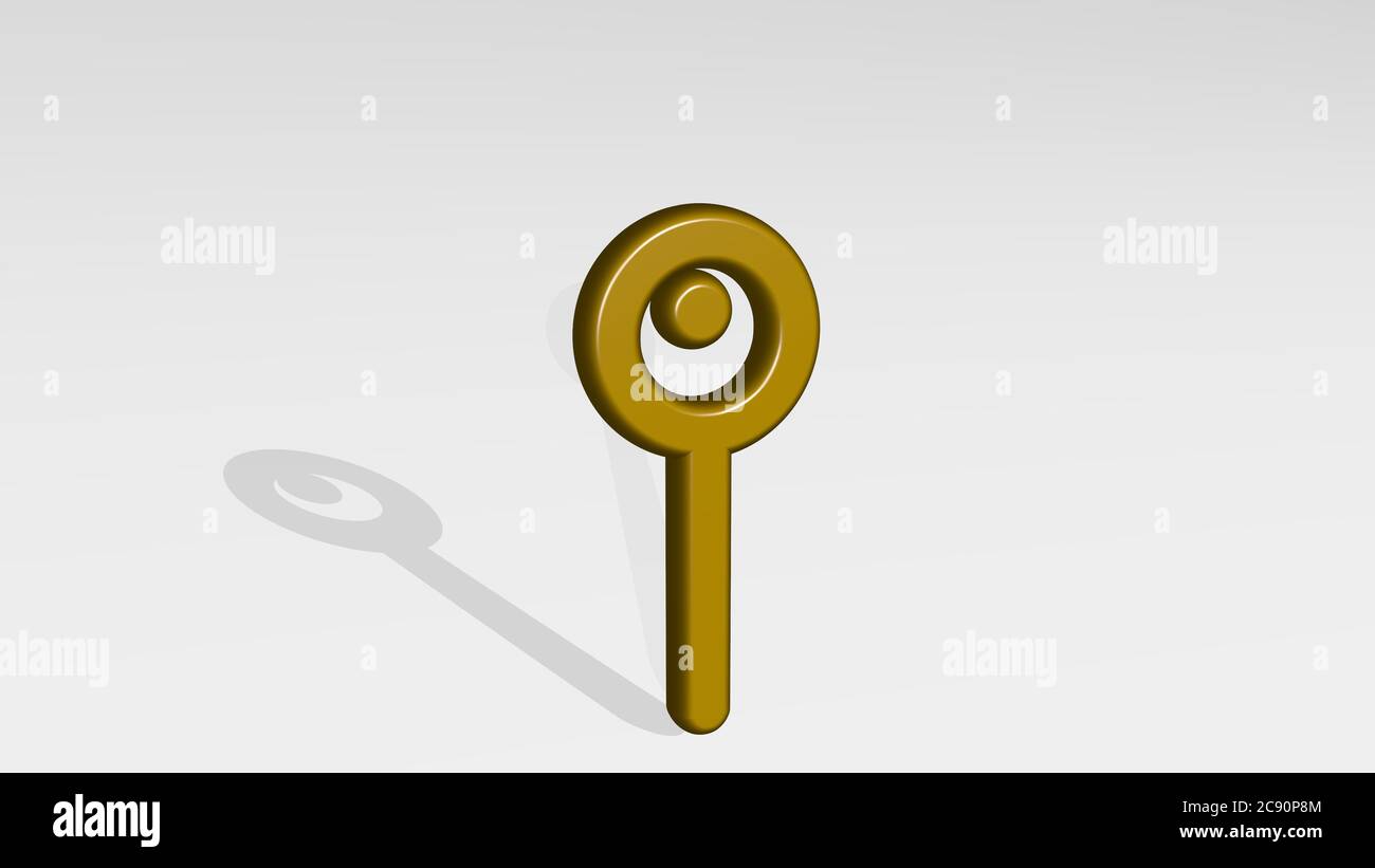 pin made by 3D illustration of a shiny metallic sculpture with the ...