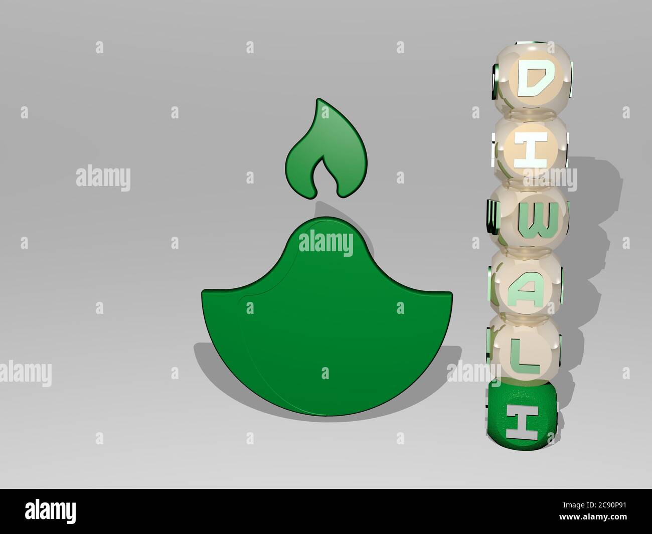 3D graphical image of DIWALI vertically along with text built around ...